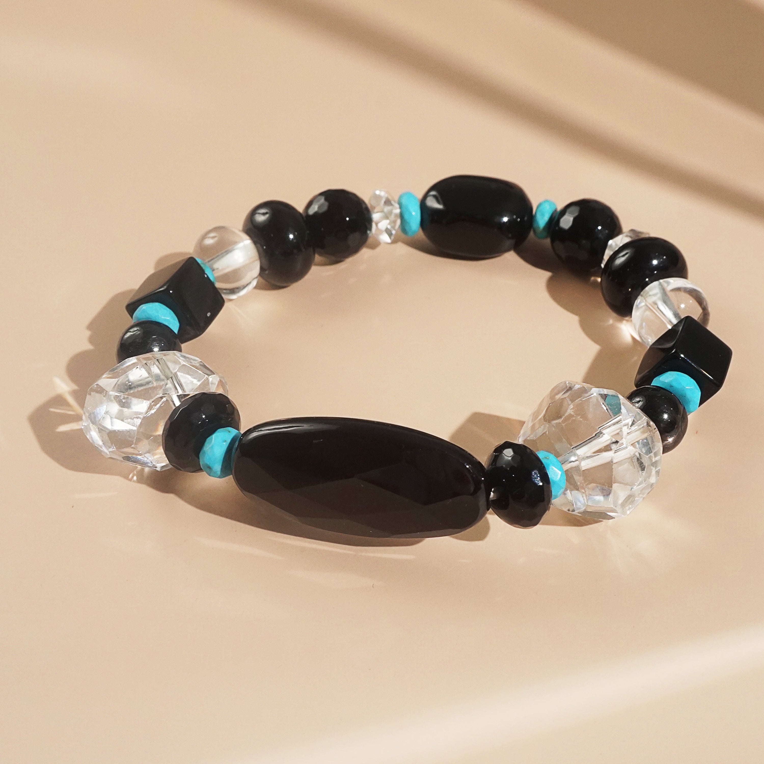 Black Onyx, Clear Quartz, and Turquoise Mixed Gemstones